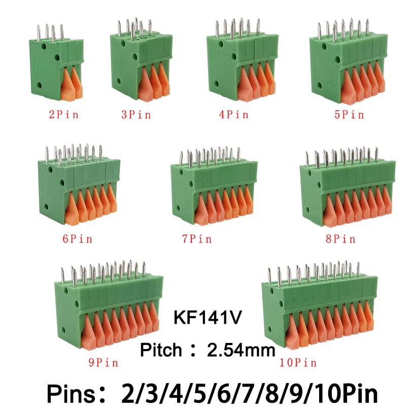 KF141R KF141V 2/3/4/5/6/7/8/9/10 Pin PCB Terminal Block 2.54mm Pitch ...